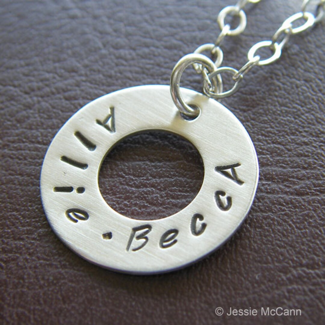 Personalized Washer Necklace - Custom Sterling Silver Hand Stamped 3/4 ...