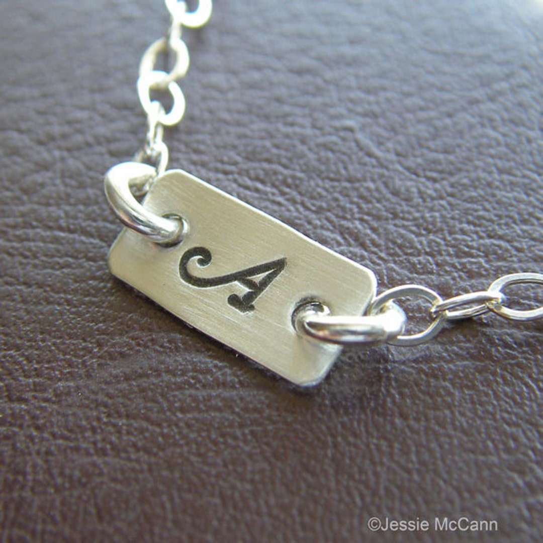 Silver Initial Necklace - Personalized Charm Jewelry - Hand Stamped ...