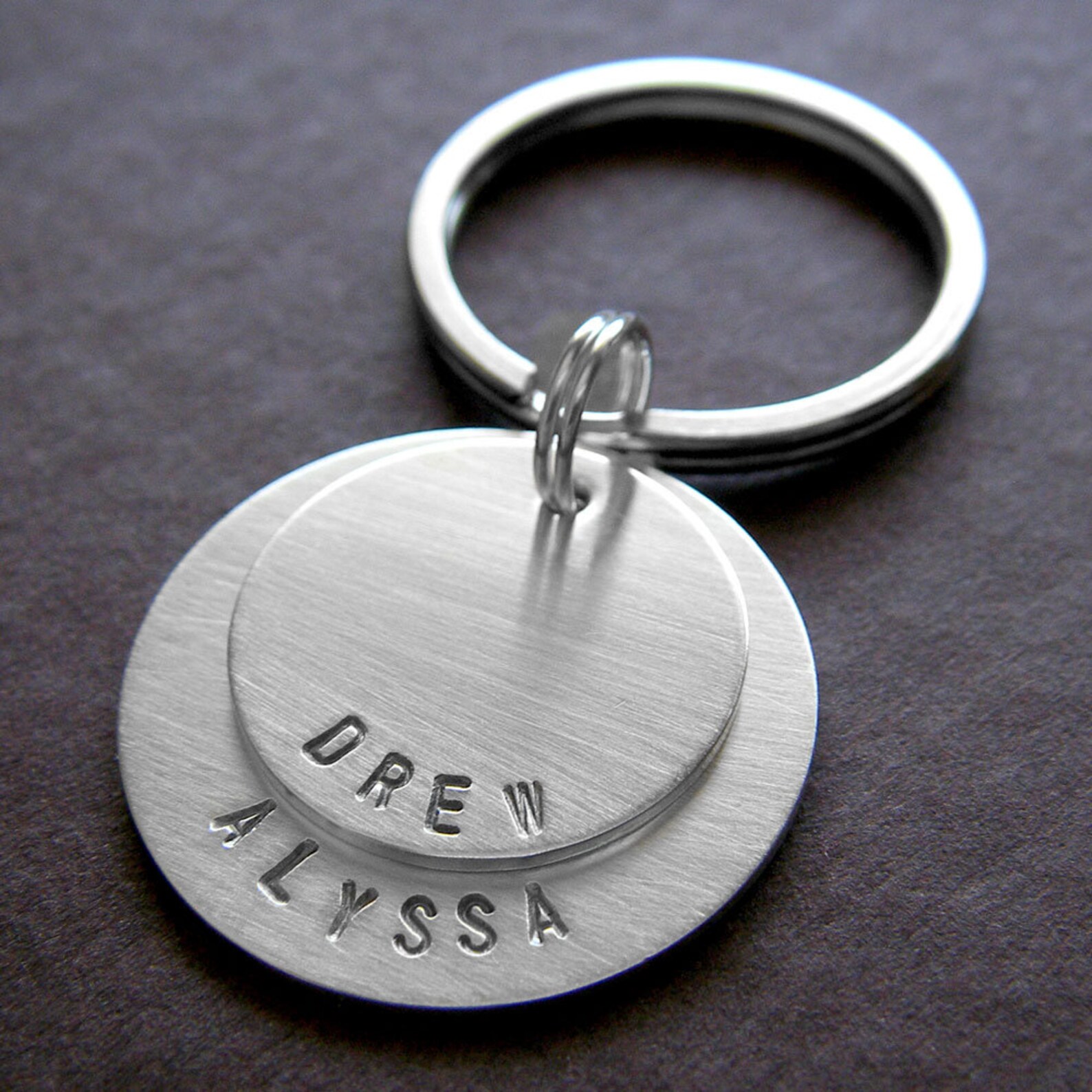 Custom Keychain - Personalized Hand Stamped Sterling Silver - Two ...