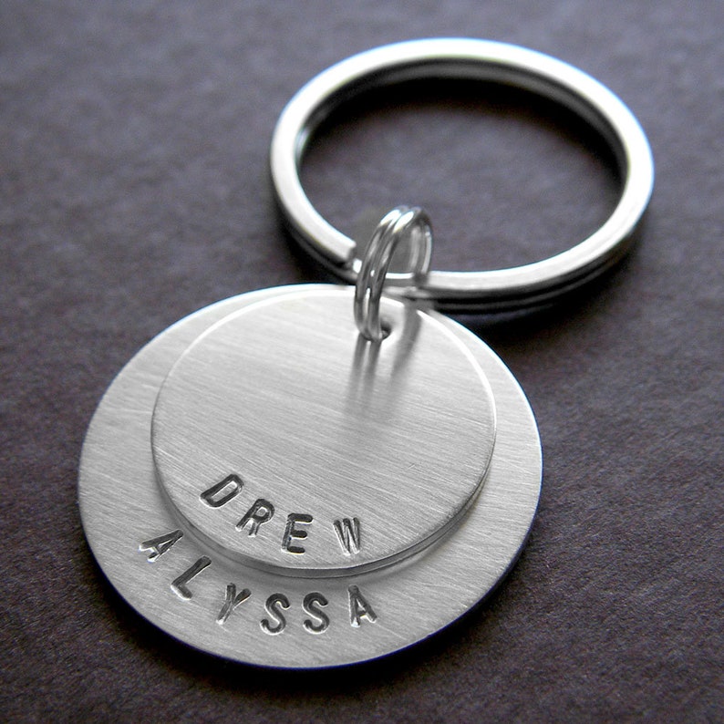 Custom Keychain - Personalized Hand Stamped Sterling Silver - Two ...