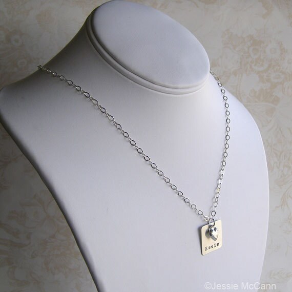 Personalized Square Charm Necklace – Hand Stamped Sterling Silver – 3/4 ...