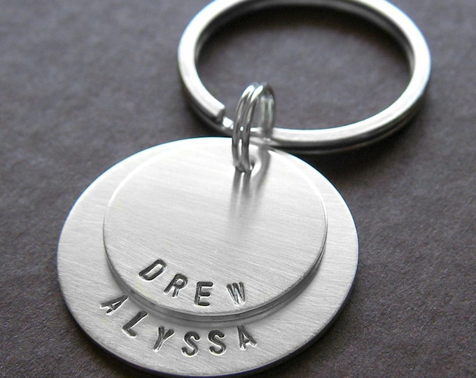 Custom Keychain - Personalized Hand Stamped Sterling Silver - Two ...