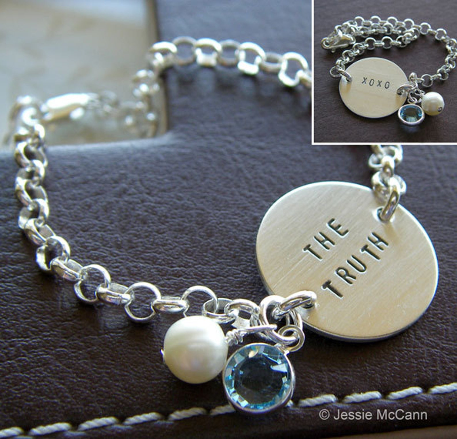 Personalized Charm Bracelet - Hand Stamped Sterling Silver Jewelry - 3/ ...
