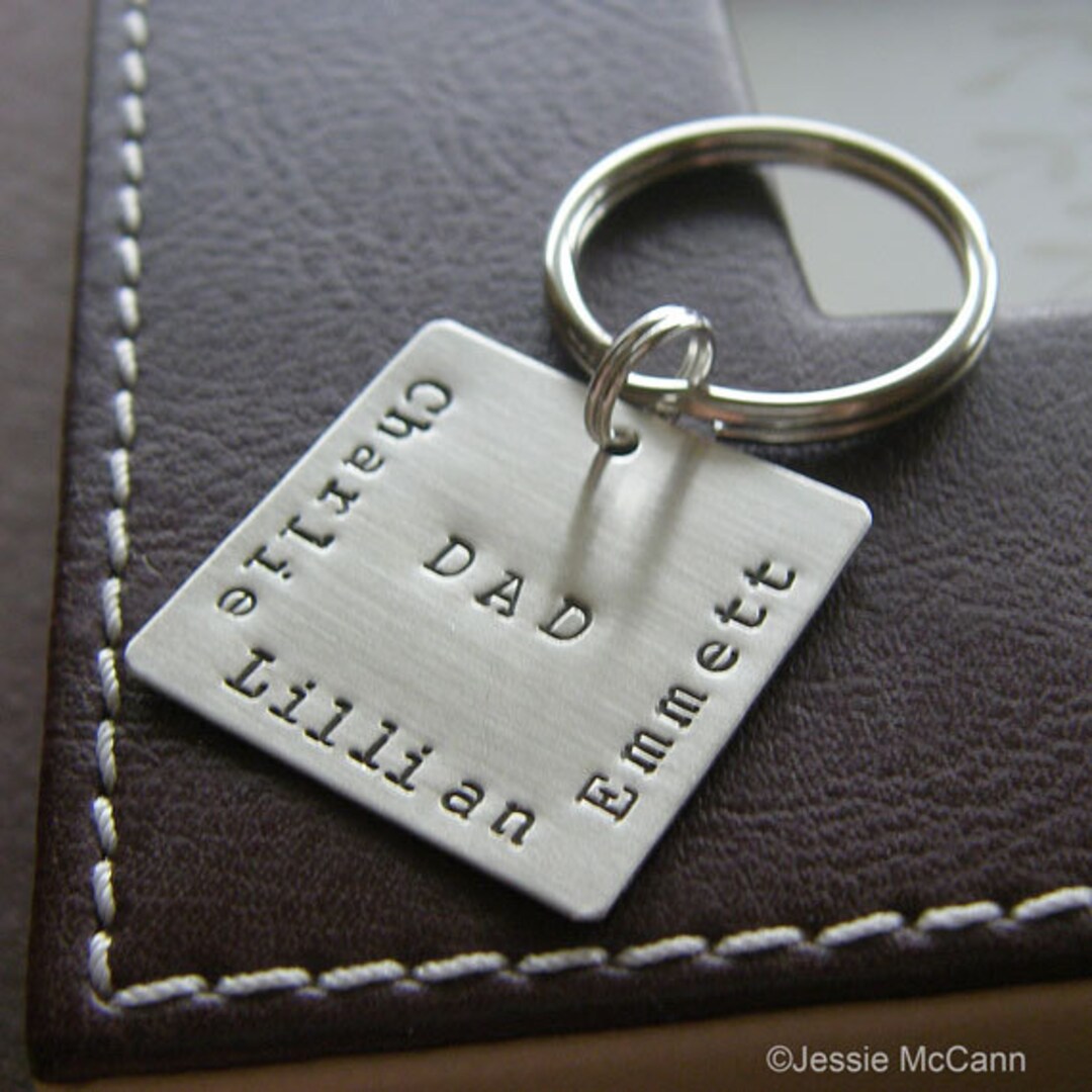Custom Keychain - Personalized Hand Stamped Sterling Silver - 1" Square ...