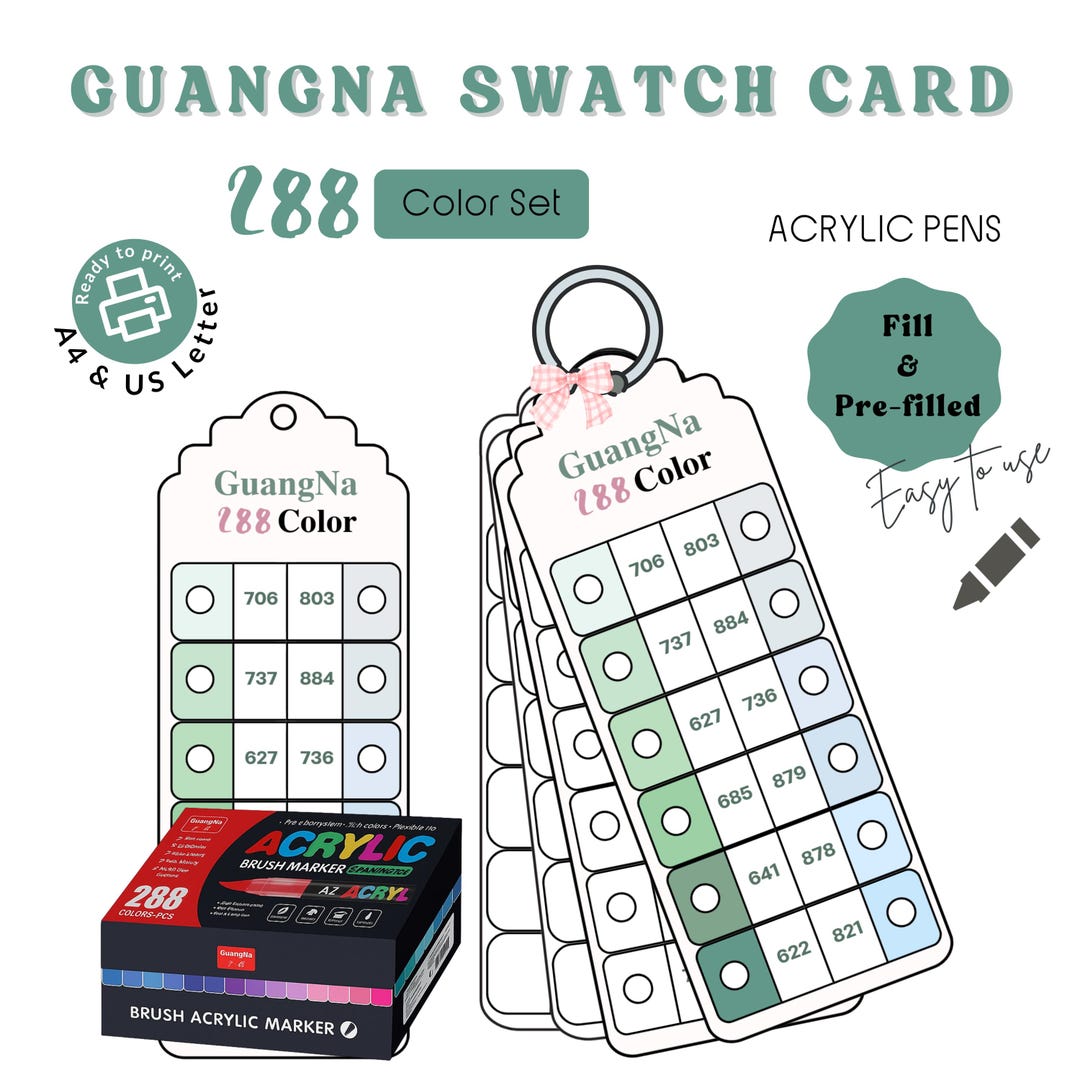 Guangna 288 Acrylic Marker Color Swatch Chart (PDF) - Etsy