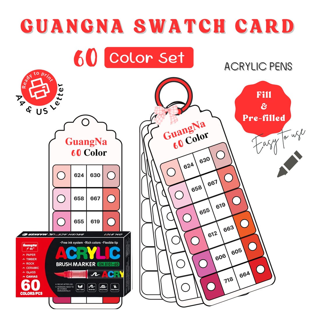 Guangna 60 Acrylic Marker Color Swatch Chart (PDF) - Etsy