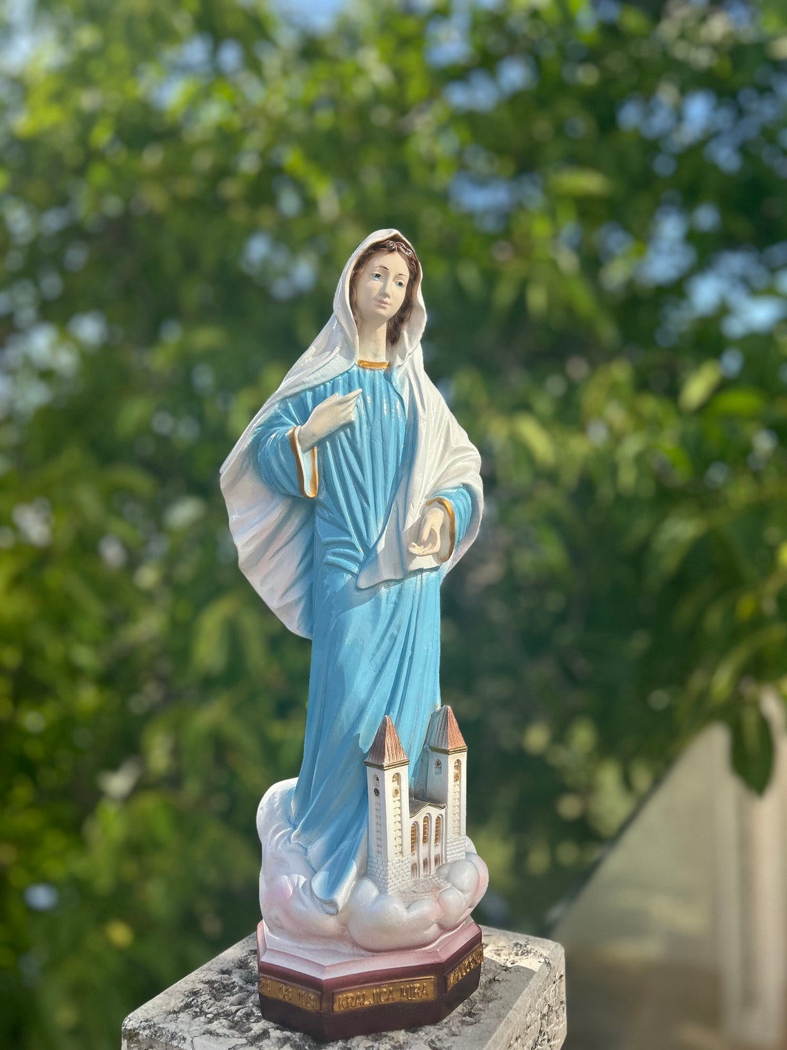 Our Lady Queen of Peace Statue With St. Jacob Church | Medjugorje Stone ...