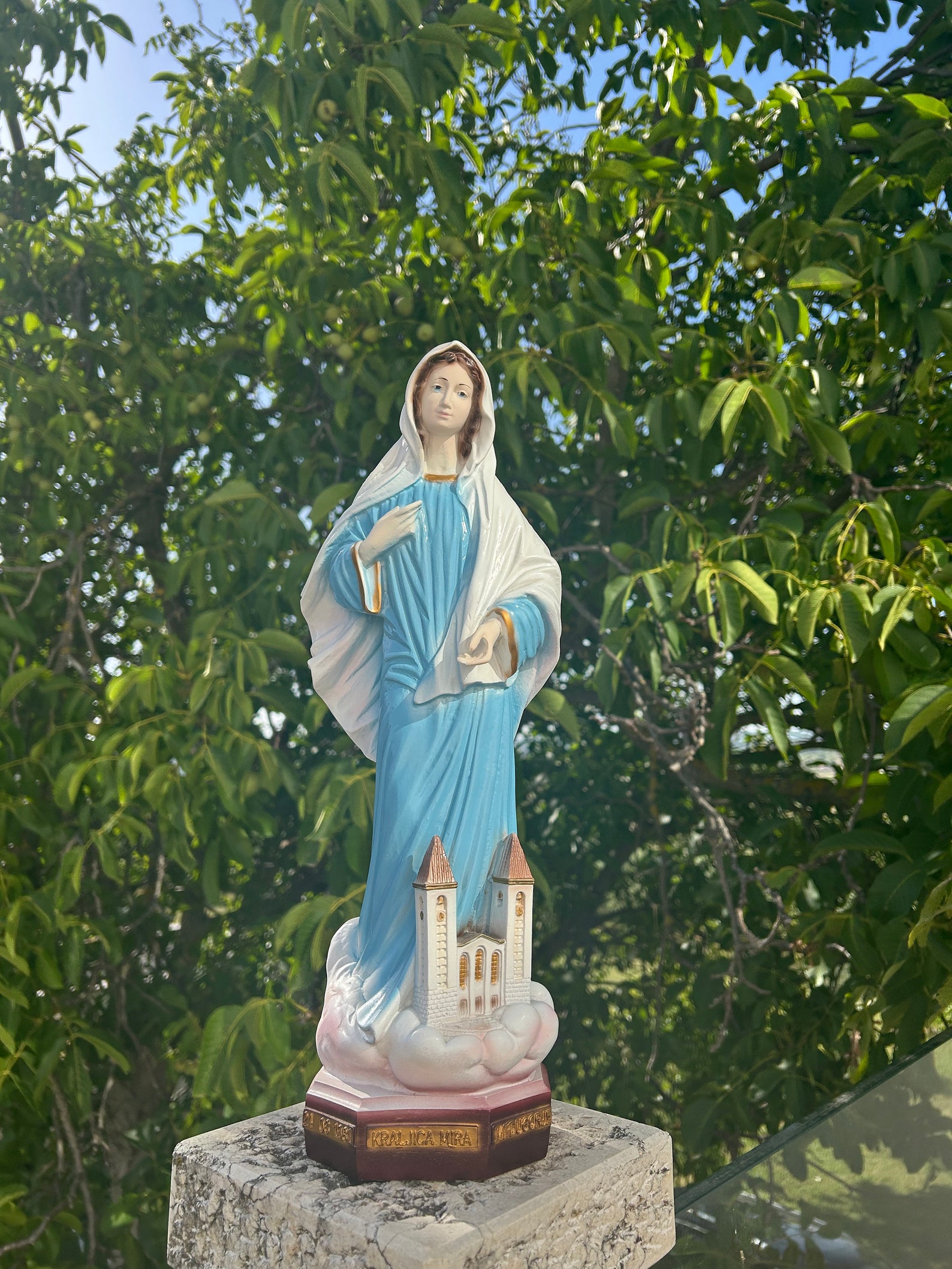 Our Lady Queen of Peace Statue With St. Jacob Church | Medjugorje Stone ...