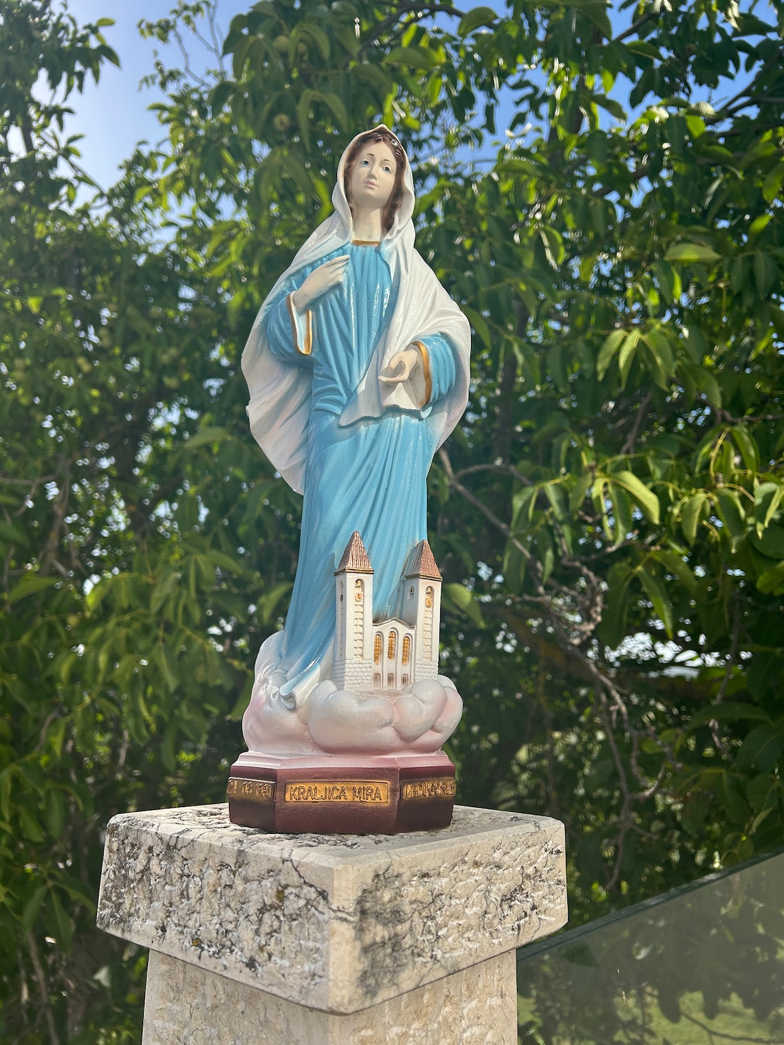 Our Lady Queen of Peace Statue With St. Jacob Church | Medjugorje Stone ...