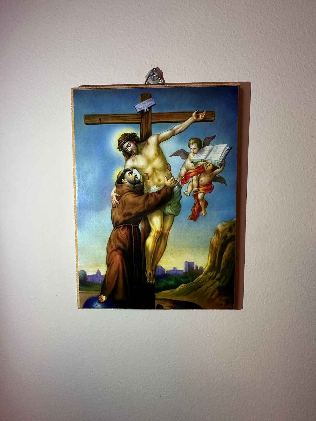 Saint Francis Embracing Christ on the Cross With Angel Wall Picture ...