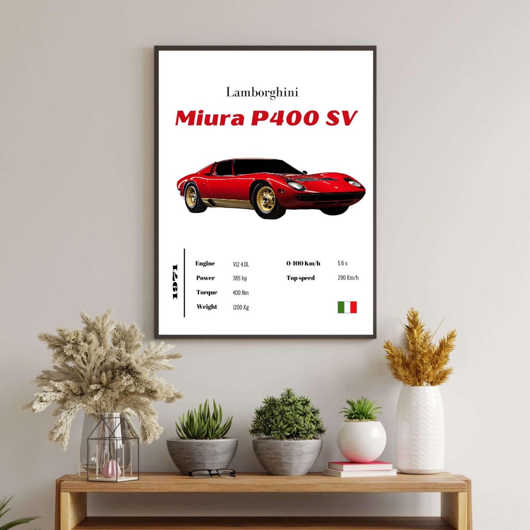 Classic Lamborghini Miura Poster, Vintage Lamborghini Poster, Car Print ...