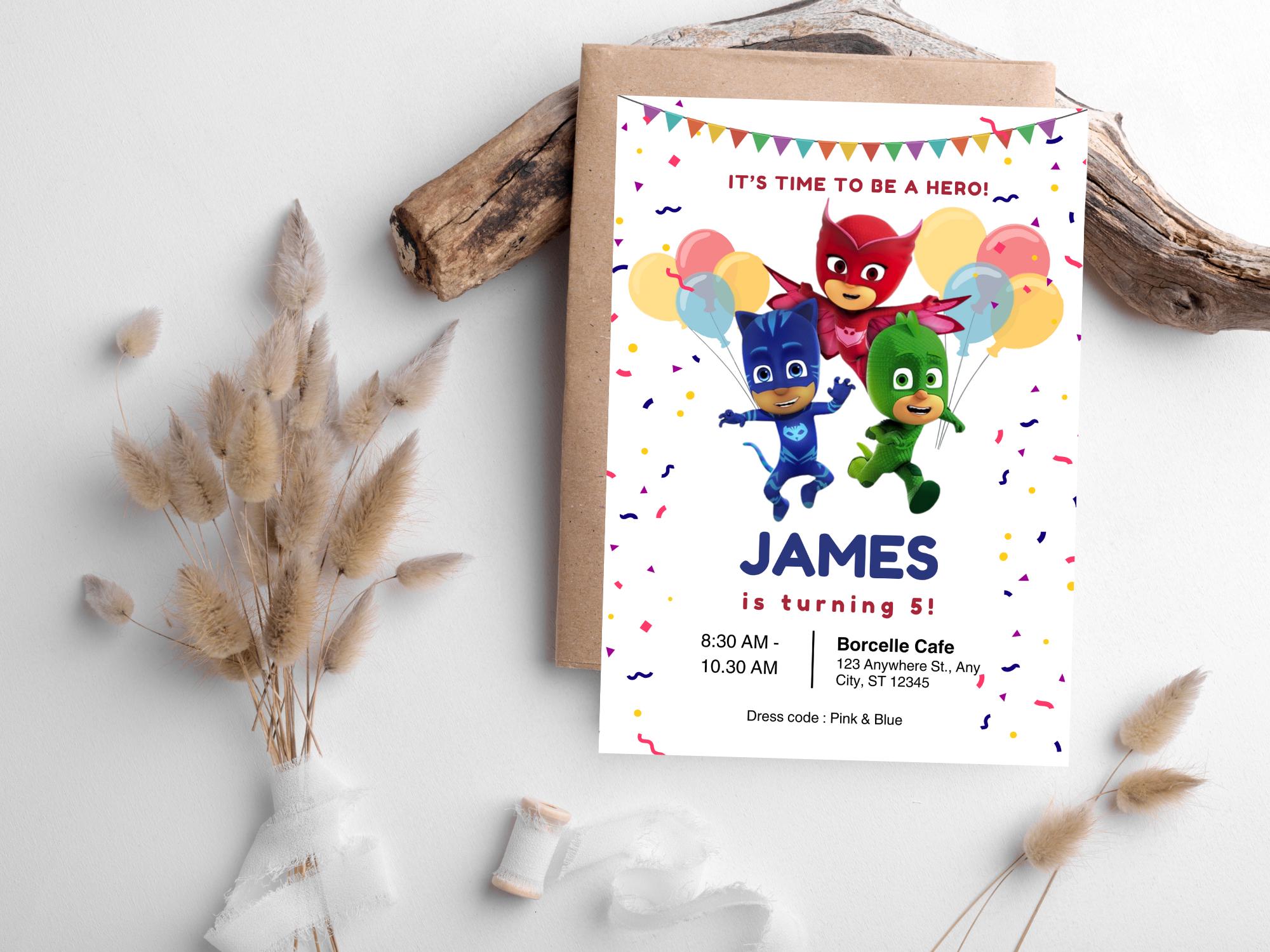 PJ Masks Birthday Invitation, Digital Party Invitation, First Birthday ...