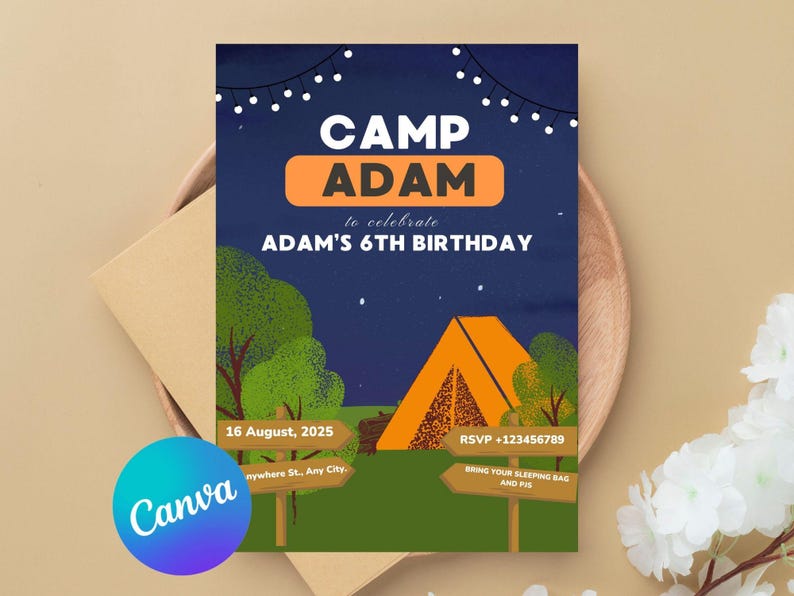 Camping Birthday Invitation Template, Camping Party Invitation, Camp ...