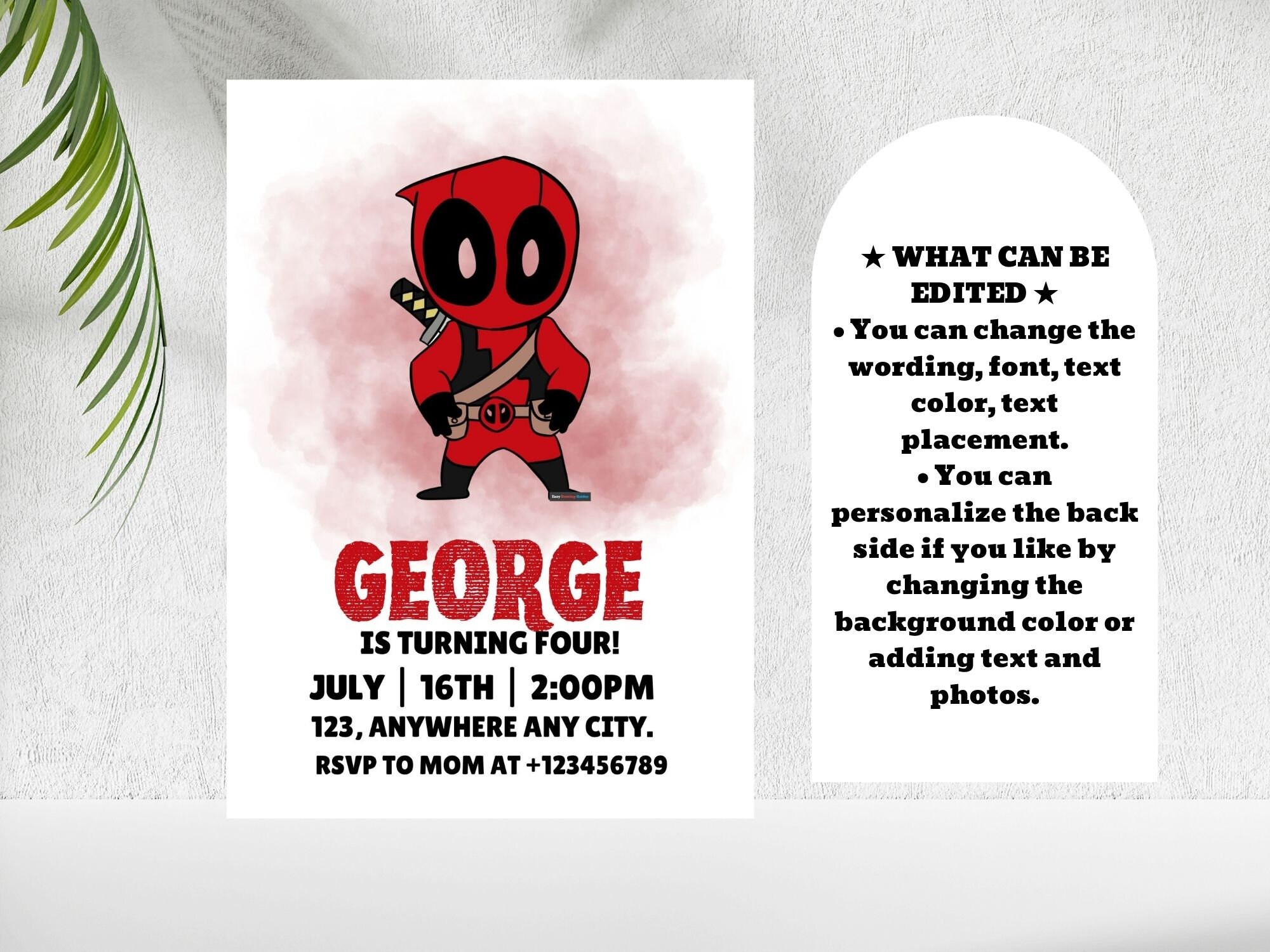 Customizable Deadpool Birthday Invitation Cards, Kid Birthday ...