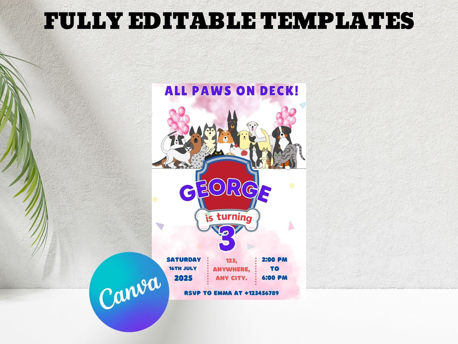 Editable Dogs Birthday Party Invitation Puppy Birthday Invite Calling ...