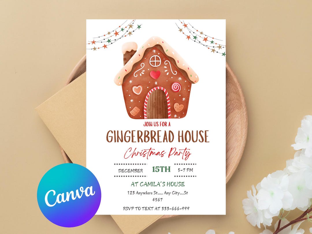 Editable Gingerbread House Christmas Party Invitation Template ...