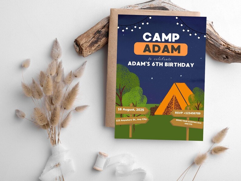 Camping Birthday Invitation Template, Camping Party Invitation, Camp ...