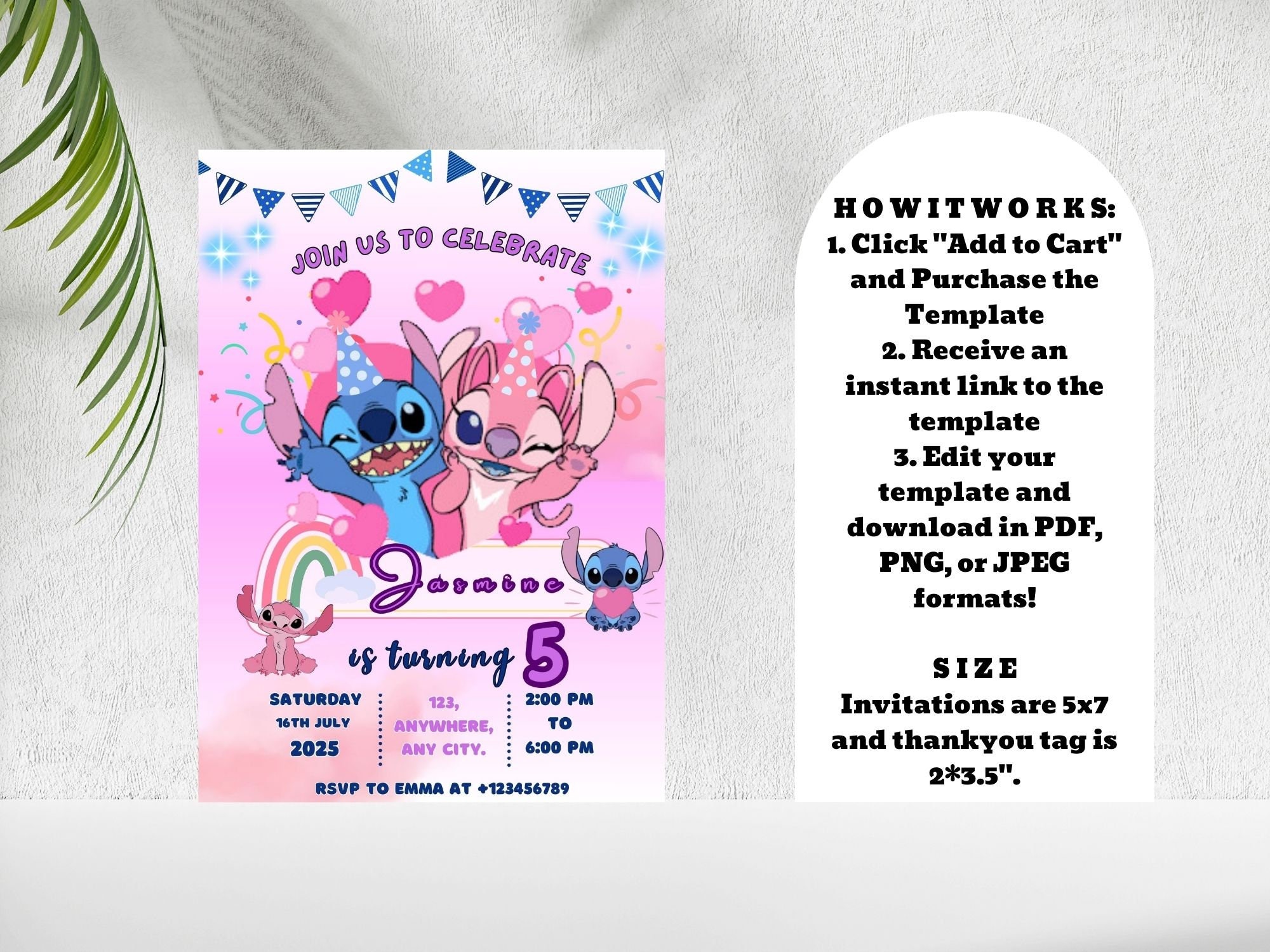 Stitch Editable Birthday Invitation Template, Printable Birthday Party ...