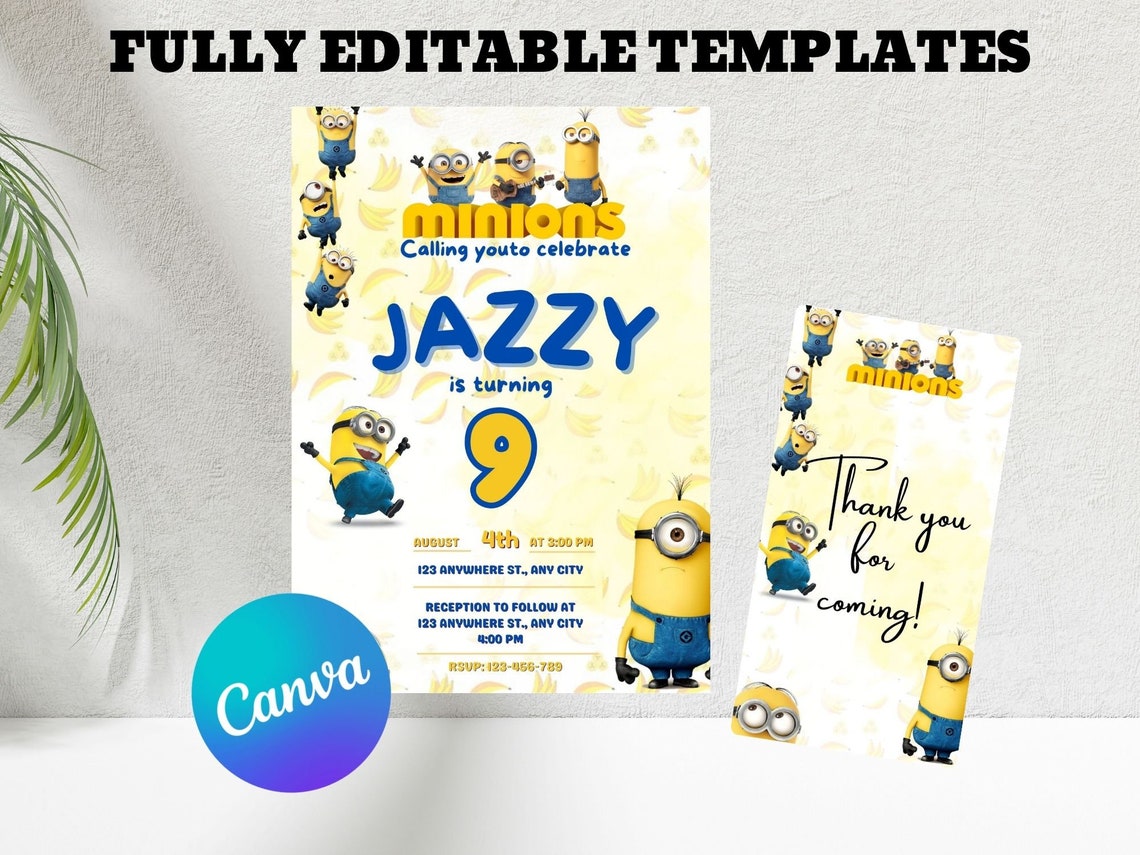 Editable Minions Birthday Invitation Colorful Children's Party ...