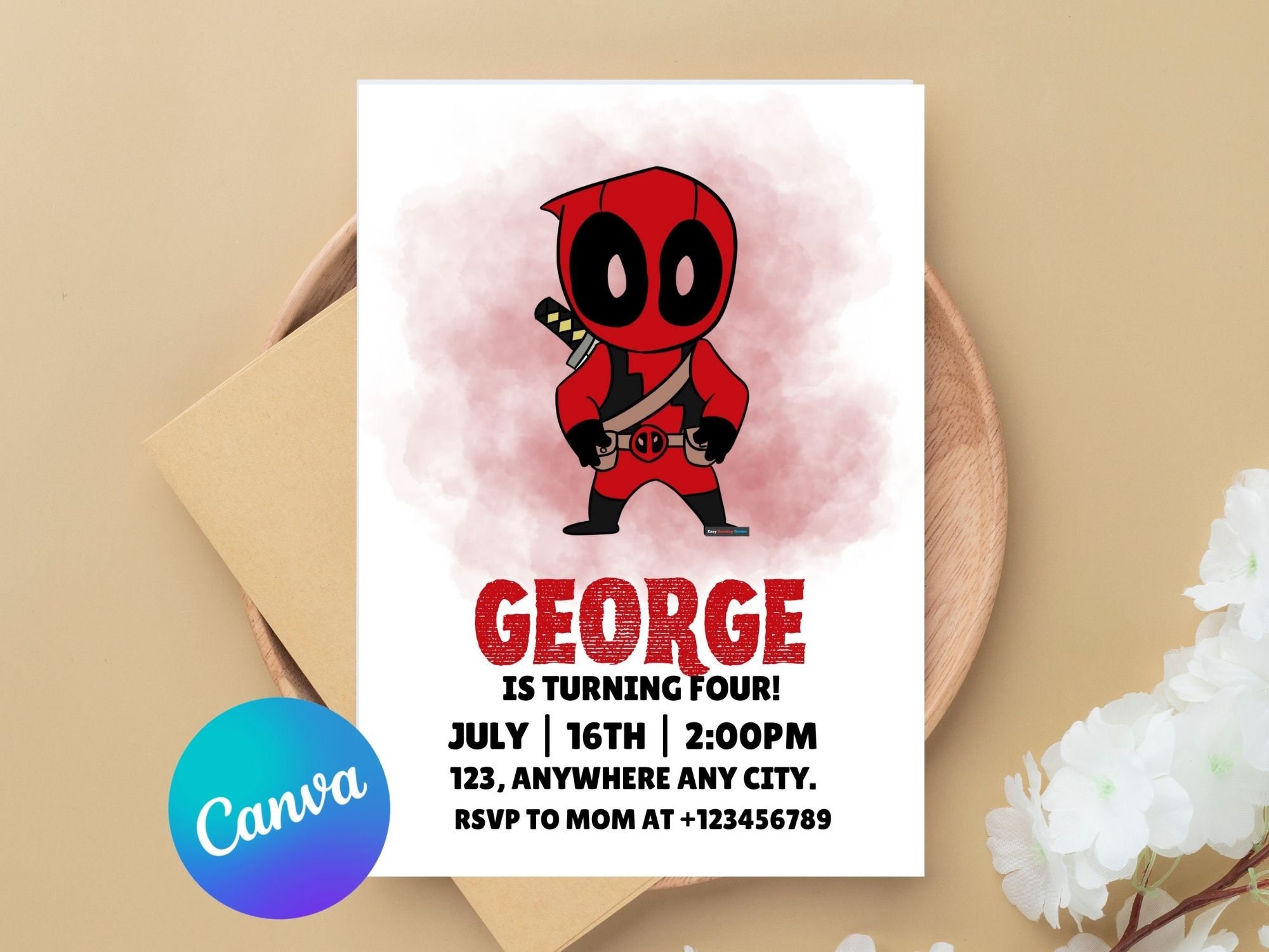Customizable Deadpool Birthday Invitation Cards, Kid Birthday ...