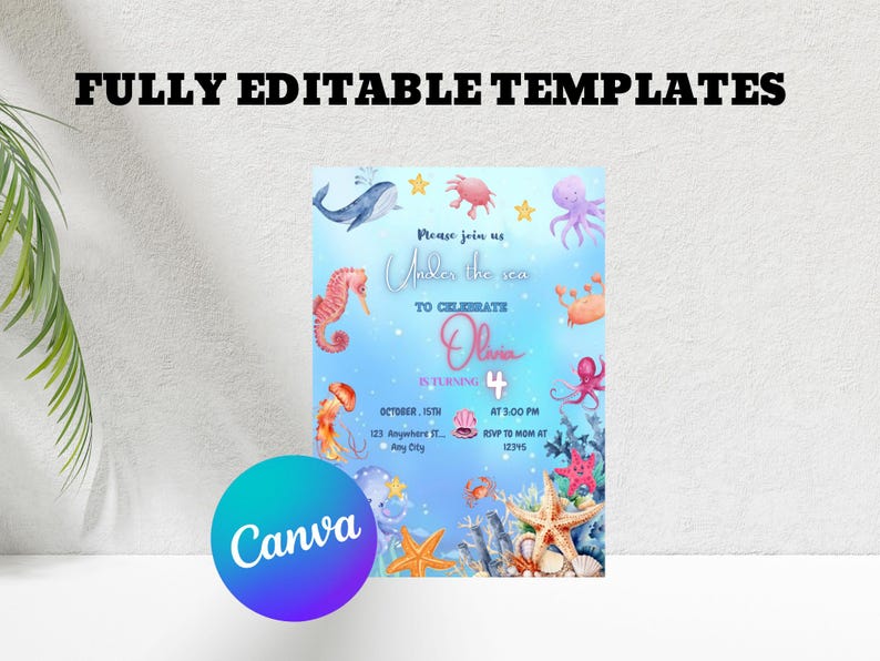 Editable Under the Sea Birthday Invitation Template Printable Onedar ...