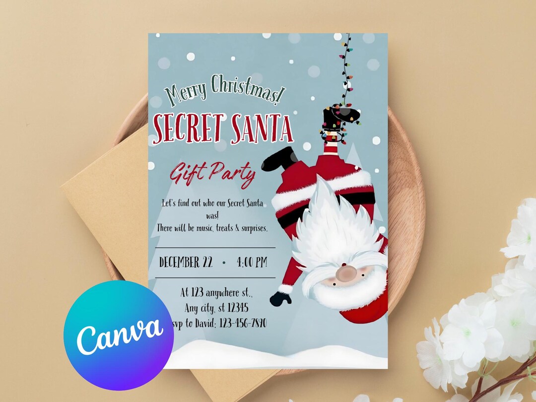 Cute Secret Santa Gift Exchange Party Invite, Editable Christmas Gift ...