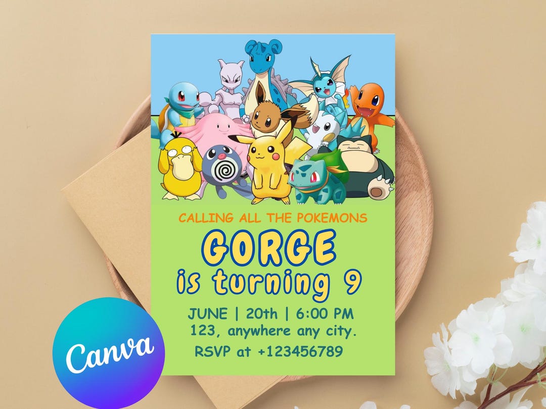 Editable Pokemon Birthday Invitation | Pokemon Pikachu Birthday Party ...