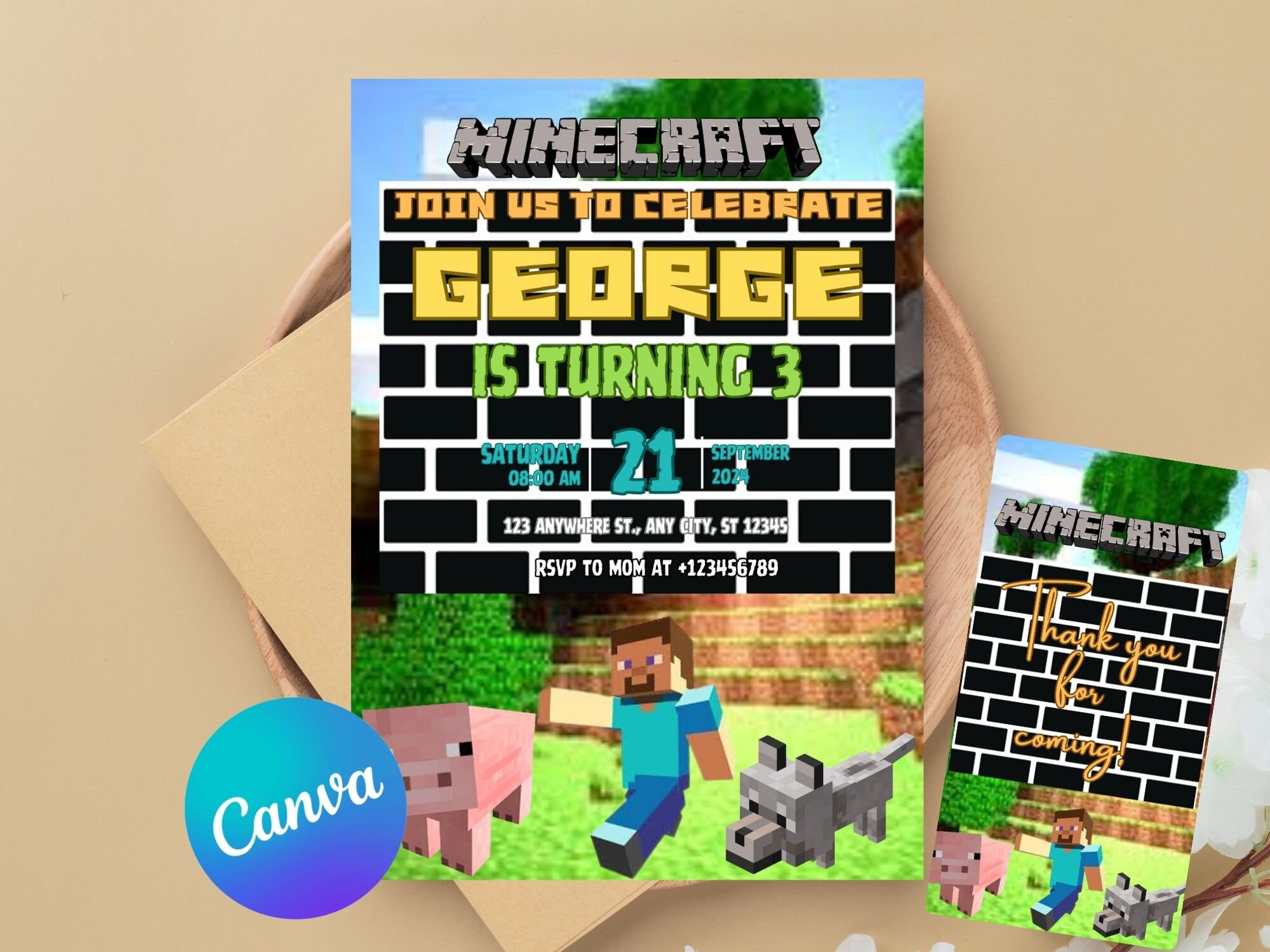 Editable Minecraft Birthday Invitation, Minecrafter Birthday ...