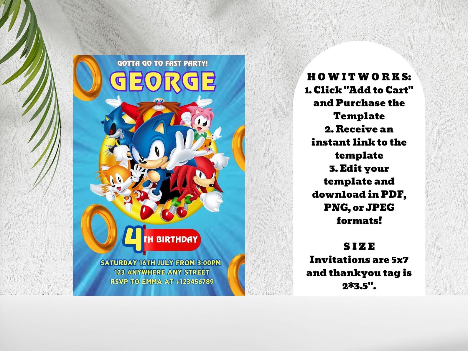 Editable Sonic Birthday Invitation Template, Printable Birthday Party ...