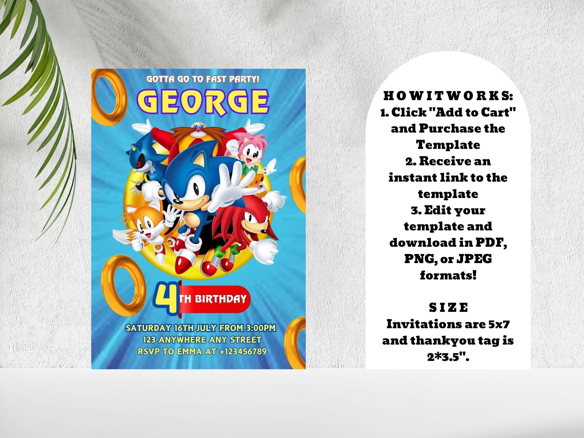 Editable Sonic Birthday Invitation Template, Printable Birthday Party ...