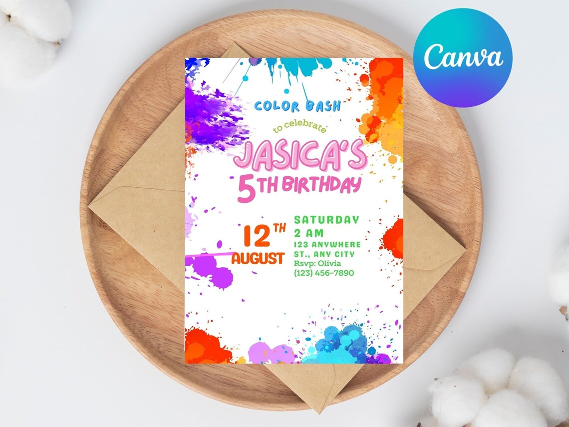 Color Party Invitations, Colour Splash Party, Rainbow Invite, Coloring ...