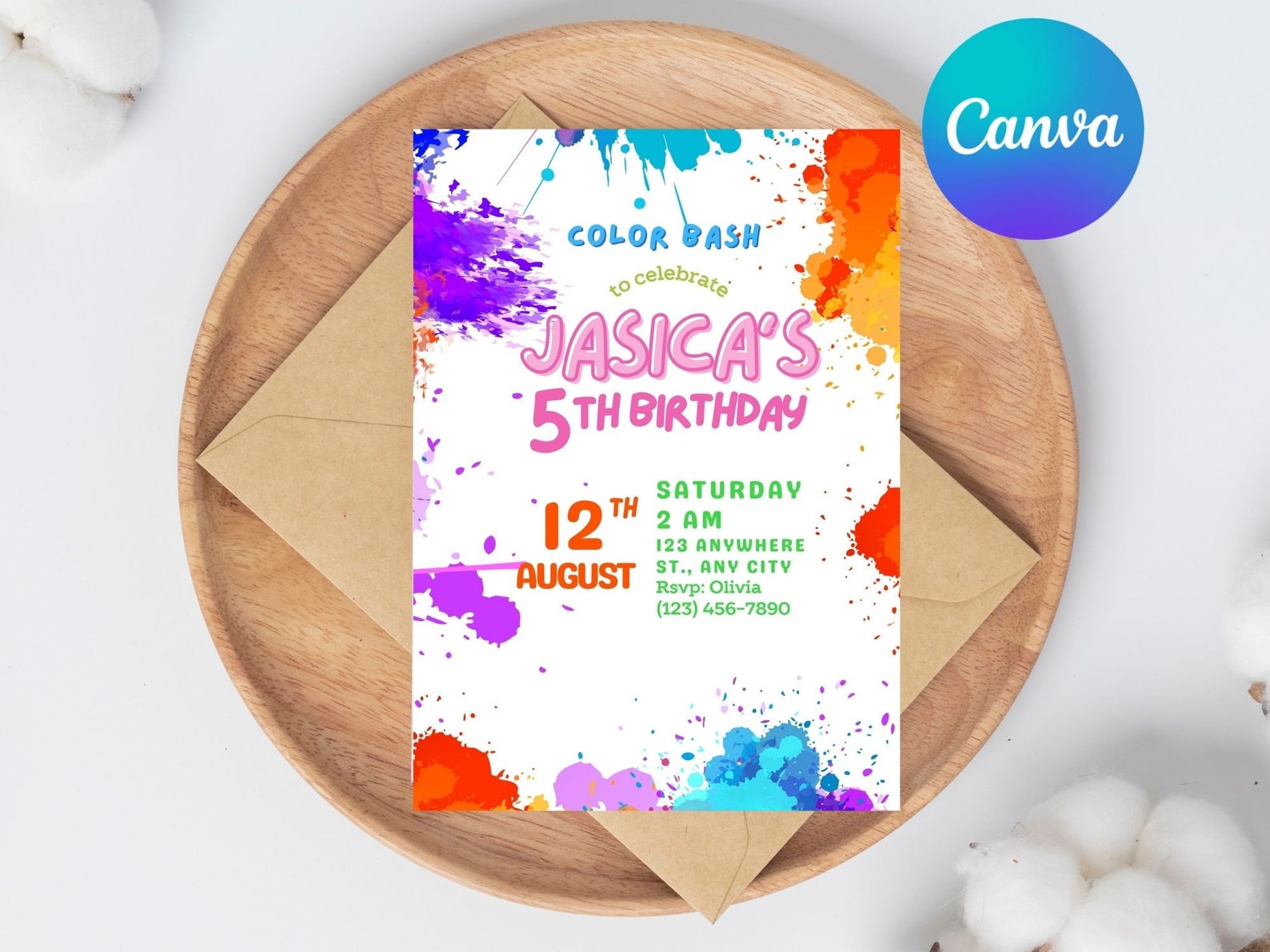 Color Party Invitations, Colour Splash Party, Rainbow Invite, Coloring ...
