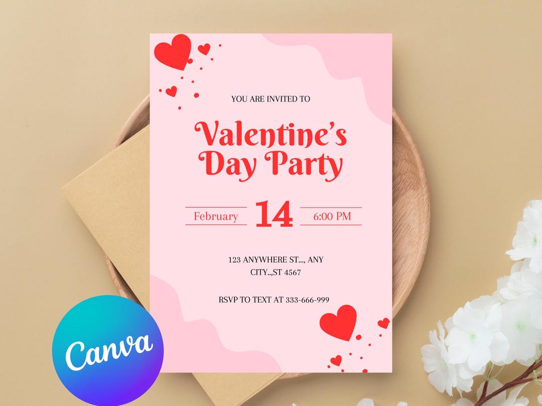 Editable Valentine's Day Party Invitation Red Hearts Valentines Party ...