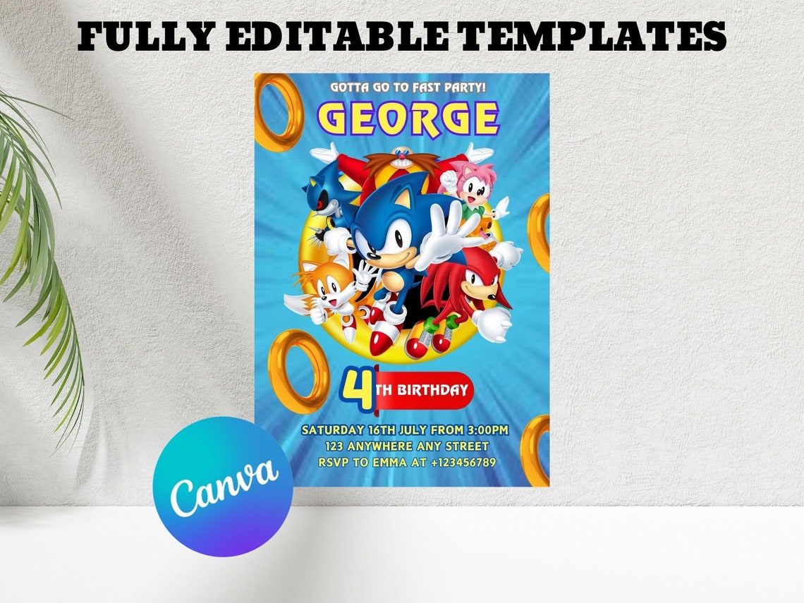 Editable Sonic Birthday Invitation Template, Printable Birthday Party ...