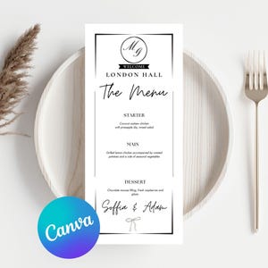 Minimalist Wedding Menu Template, Modern Script Wedding Dinner Menu ...
