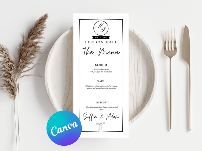 Minimalist Wedding Menu Template, Modern Script Wedding Dinner Menu ...