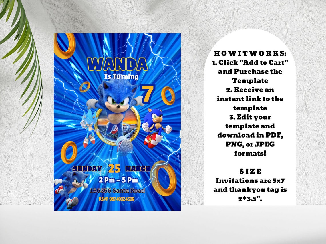 Editable Sonic Birthday Invitation Template, Sonic the Hedgehog Movie ...