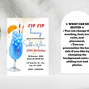 Sip Sip Hooray Birthday Party Invitation, Cocktail Birthday Party ...