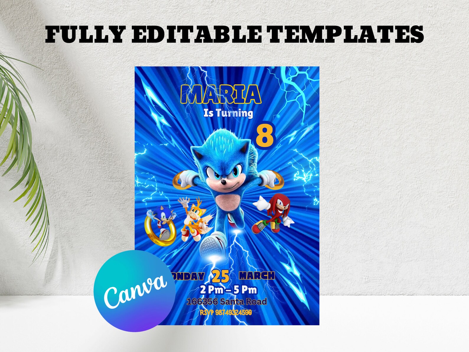 Editable Sonic Birthday Invitation Template, Printable Super Hedgehog ...