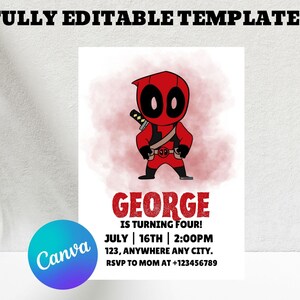 Customizable Deadpool Birthday Invitation Cards, Kid Birthday ...