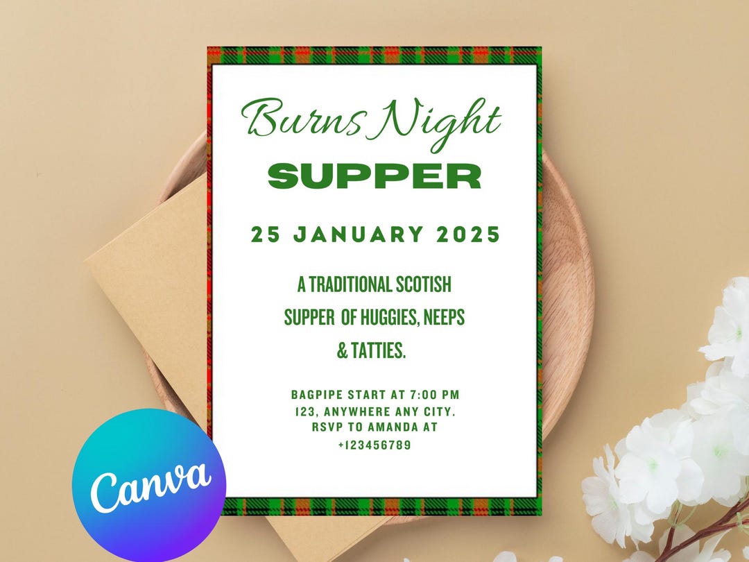 Burns Night Supper Invitation Digital Download | Robert Burns ...