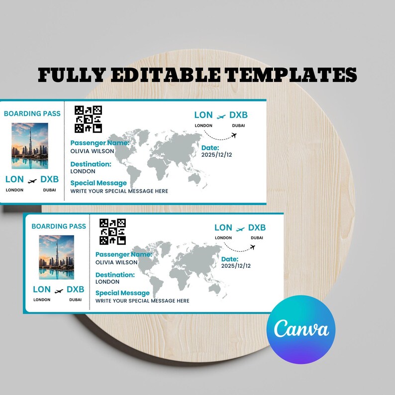 Editable Boarding Pass Template, Printable Personalized Airline Ticket ...