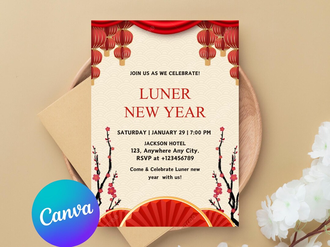 Editable Chinese New Year Birthday Invitation, and Lunar New Year Party ...
