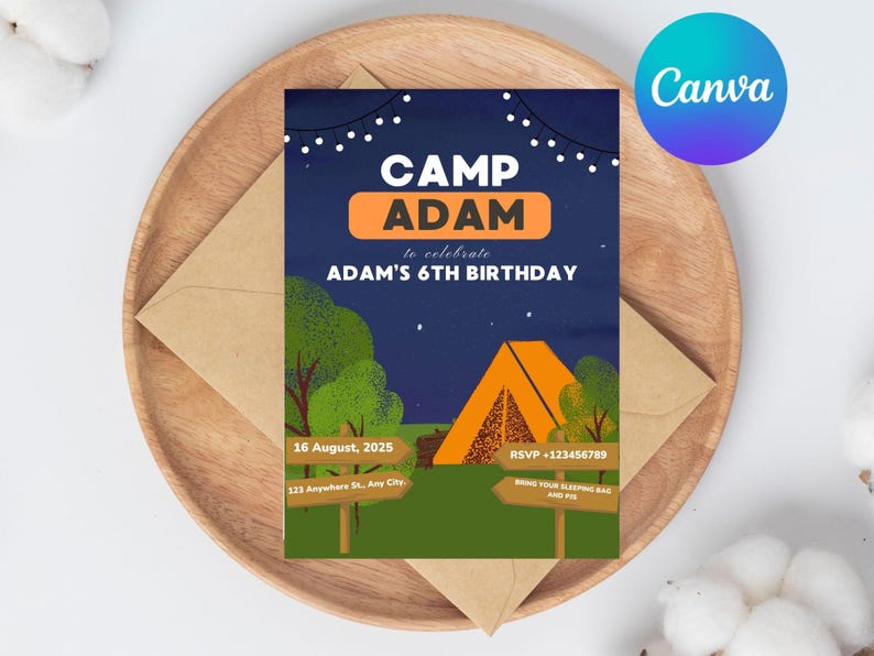 Camping Birthday Invitation Template, Camping Party Invitation, Camp ...