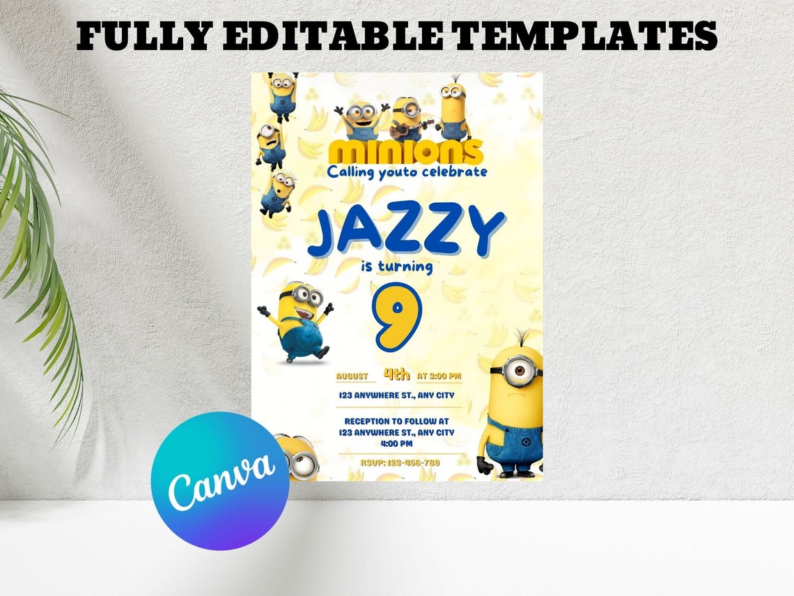 Editable Minions Birthday Invitation Colorful Children's Party ...