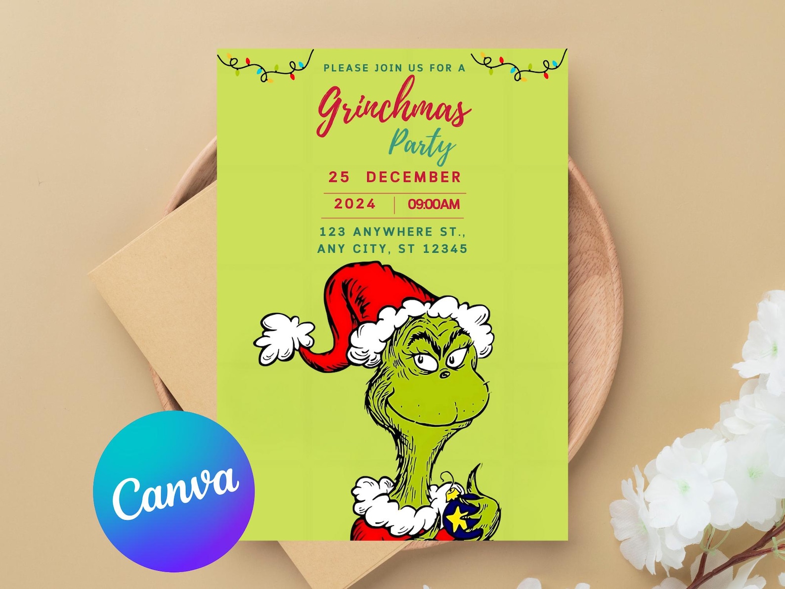 Canva Editable Template I Christmas Party Invitation Grinch Party Ideas ...