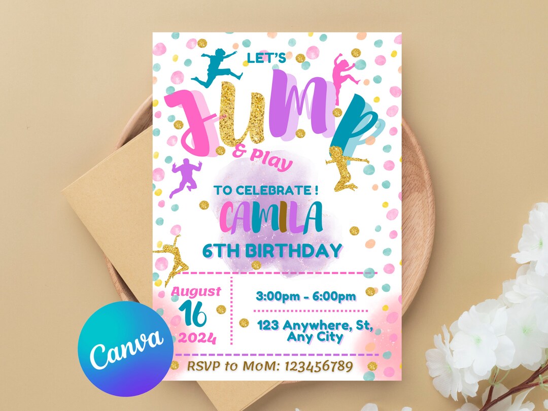 Editable Let's Jump Birthday Invitation Template, Trampoline Party for ...