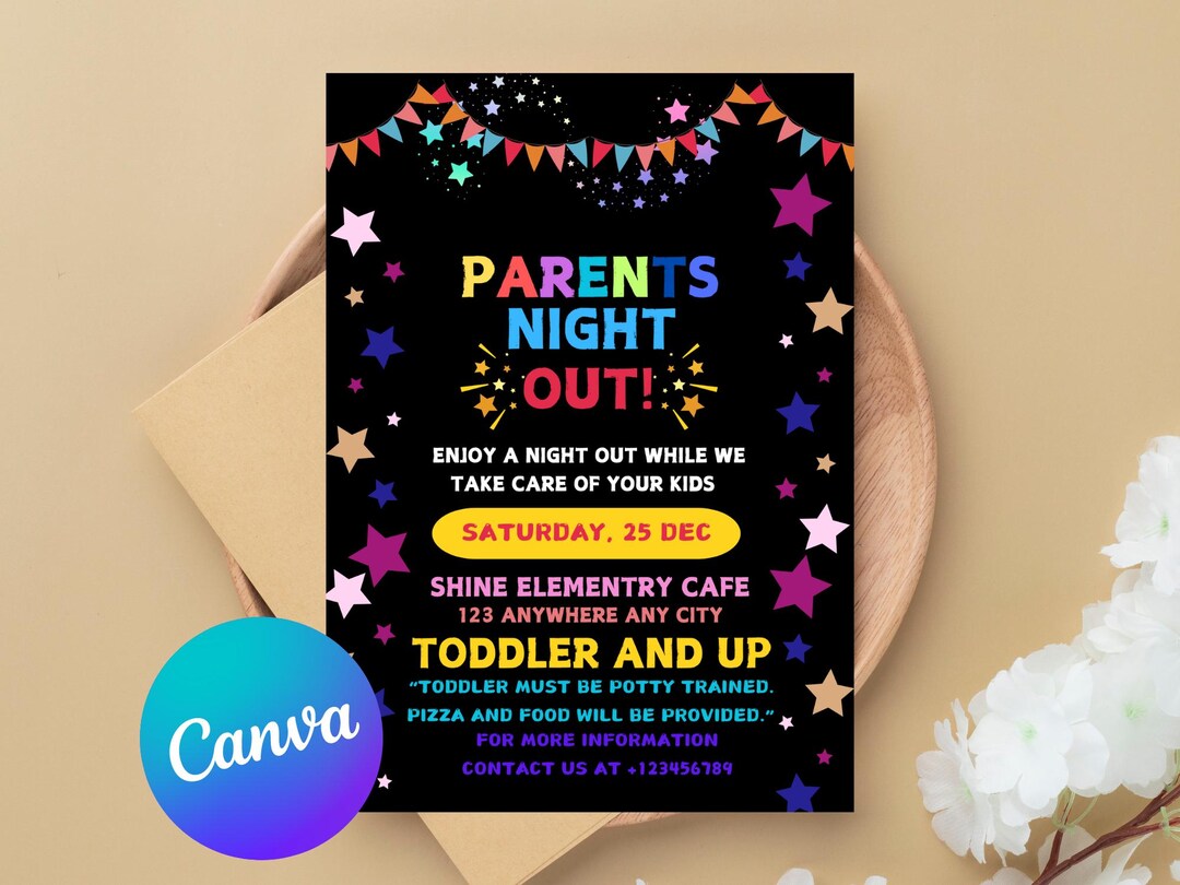 Editable Parents Night Out Flyer Printable PTO PTA Church Community ...
