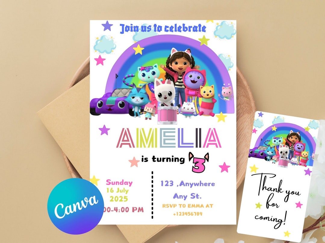 Editable Gabbys Dollhouse Birthday Invitation Template, Printable ...
