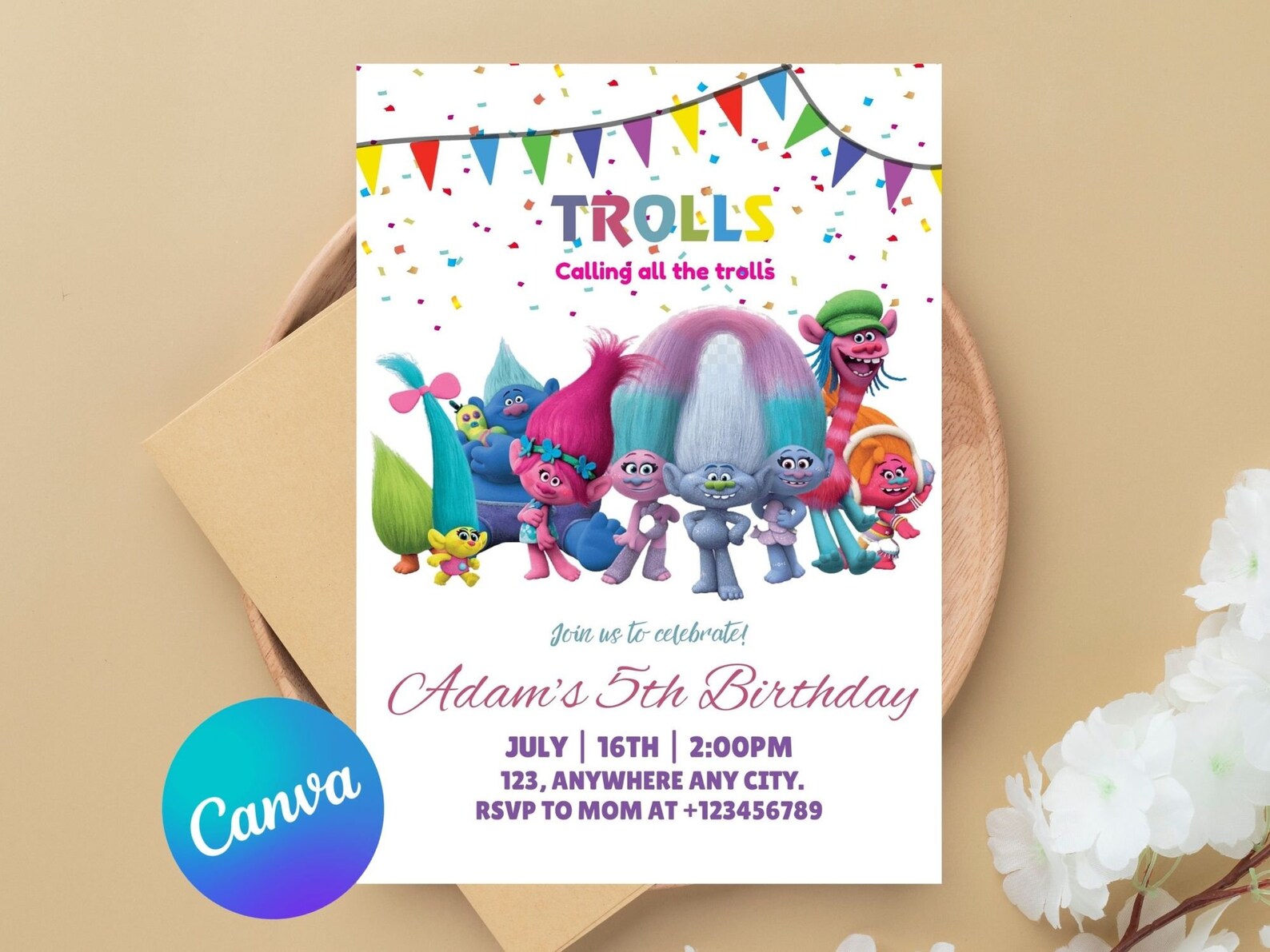Troll Birthday Invitation Card / Editable Birthday / Kids Birthday ...